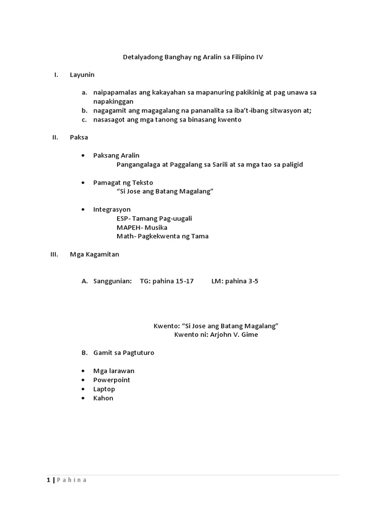 Detailed Lesson Plan in Filipino IV | PDF