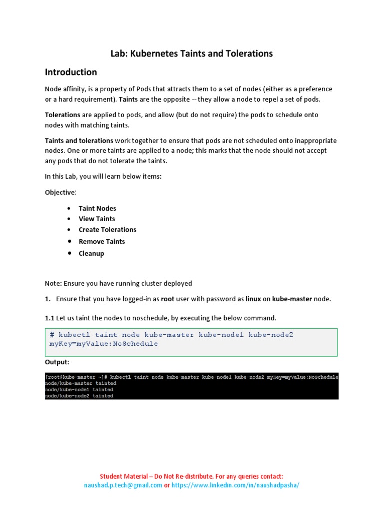 Lab15 - Kubernetes Taints and Tolerations | PDF | System Software ... Lab15 - Kubernetes Taints and Tolerations | PDF | System Software ...