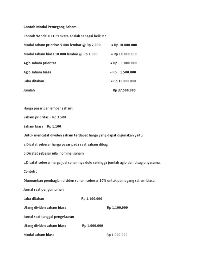 Contoh Modal Pemegang Saham Dan Surat Berharga Pasar Uang | PDF ...