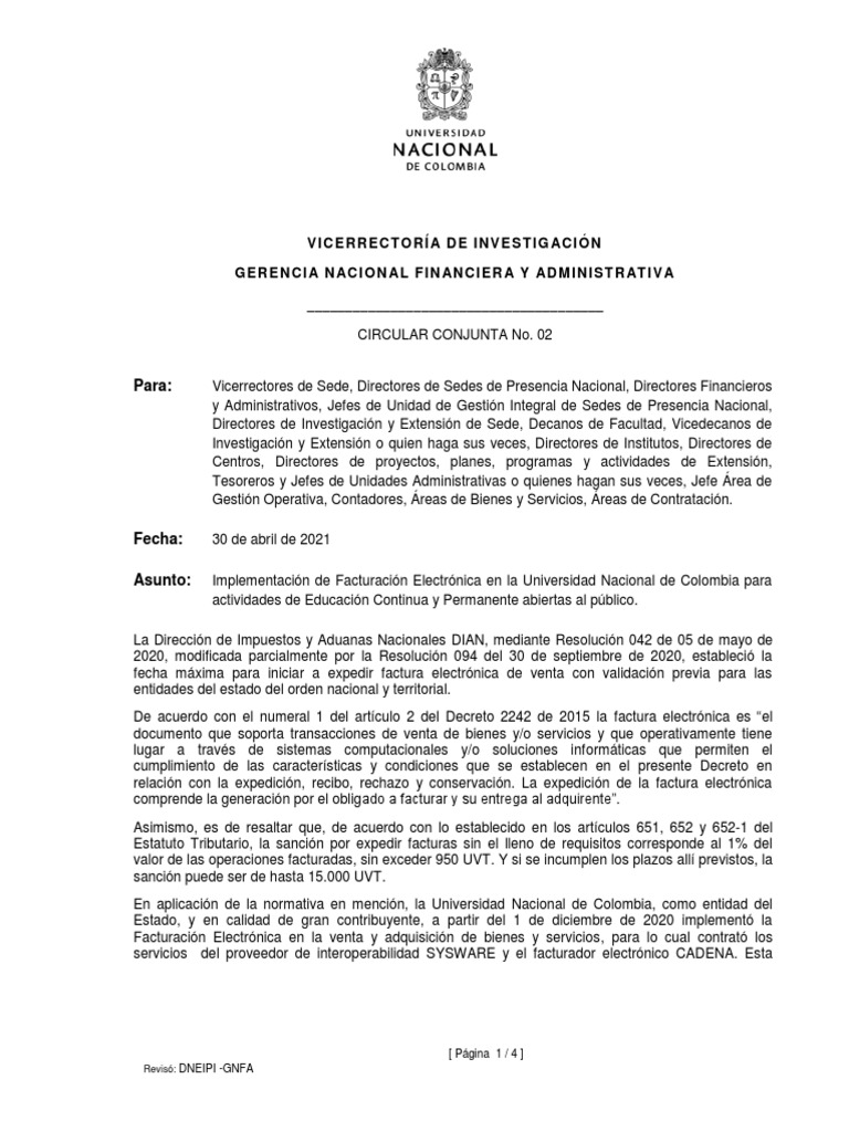 Circular Conjunta No. 2 de 2021 - Factura Electrónica ECP | PDF | Business | Finanzas (general)