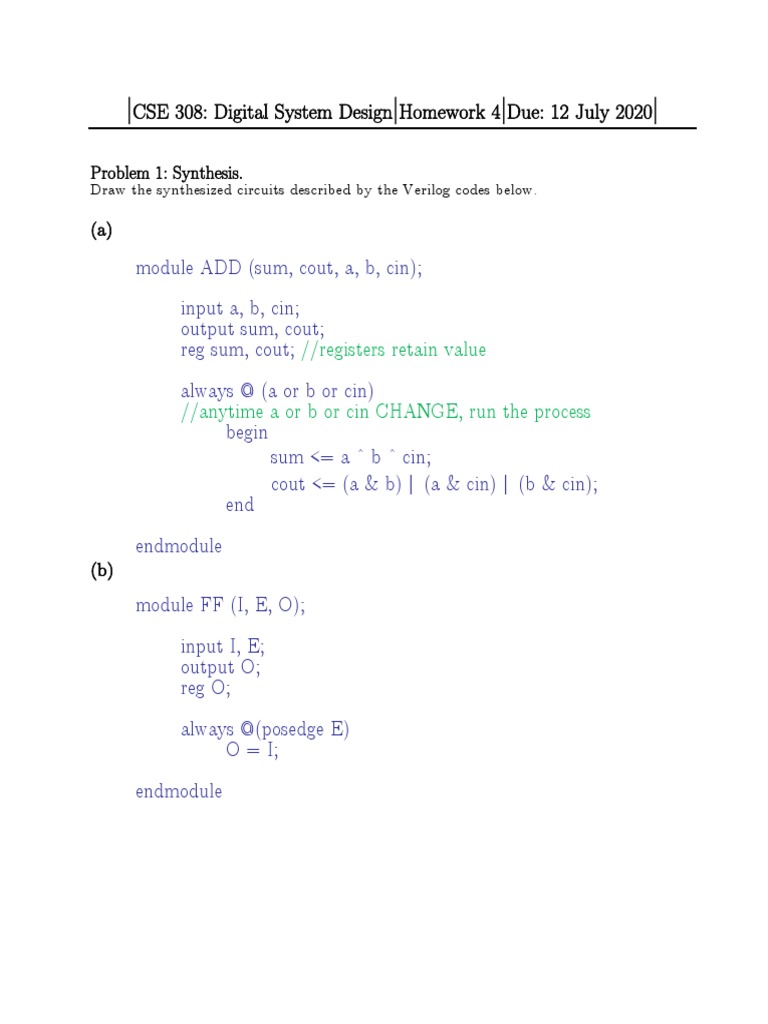 Designing Verilog Modules for Digital Logic Circuits: Adders, Flip ...