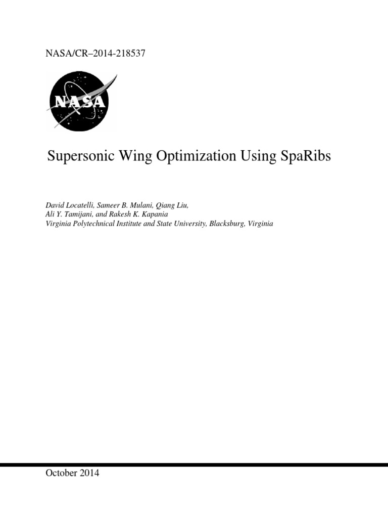NASA-CR-2014-218537 Supersonic Wing Optimization Using SpaRibs - 2014 | PDF | Aerodynamics ...