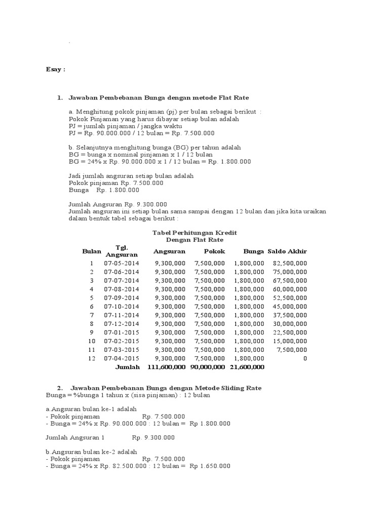 Jawaban Pembebanan Bunga Dengan Metode Flat Rate: Esay | PDF