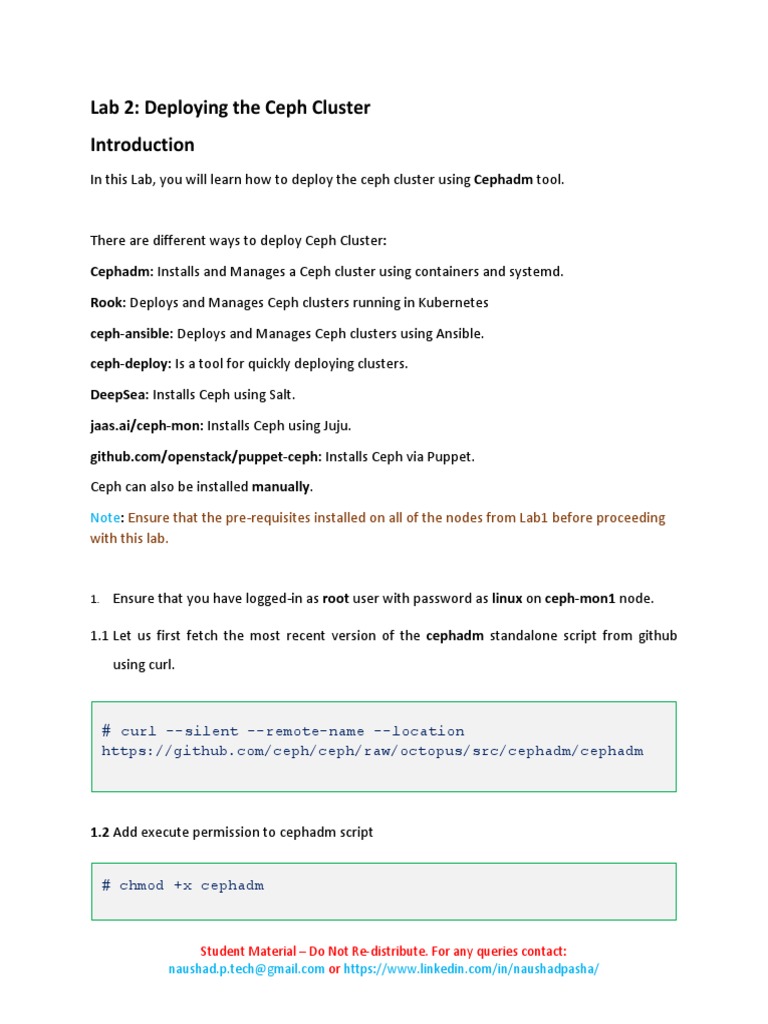 Lab - 2 Deploying The Ceph Cluster Using Cephadm | PDF | Shell (Computing) | Unix Software