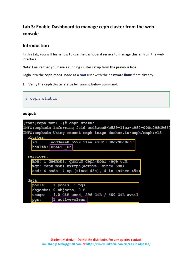 Configuring and Managing a Ceph Cluster Dashboard Using the Web Console | PDF | Command Line ...