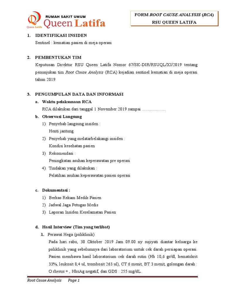 FORM RCA Kematian Di Meja Operasi | PDF | Pengembangan Diri | Sains & Matematika