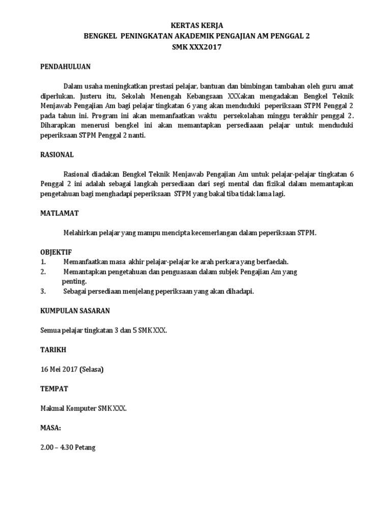 Kertas Kerja Bengkel Teknik Menjawab Pam 2017-Uplod Free | PDF