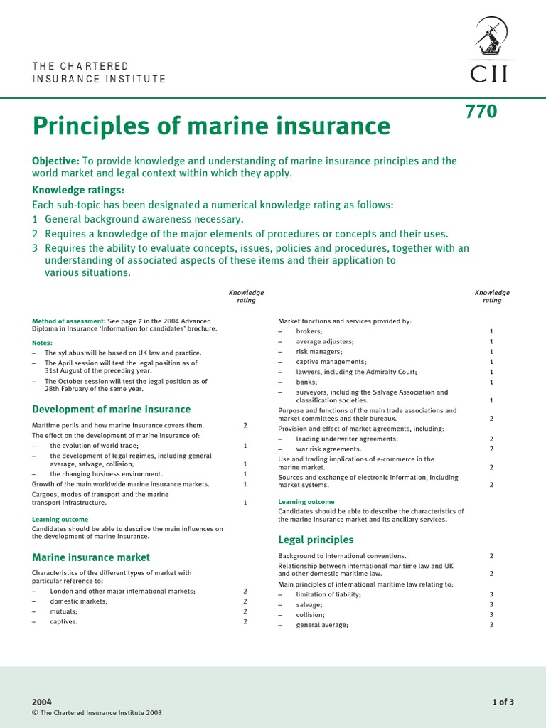 Objective: To Provide Knowledge and Understanding of Marine Insurance ...