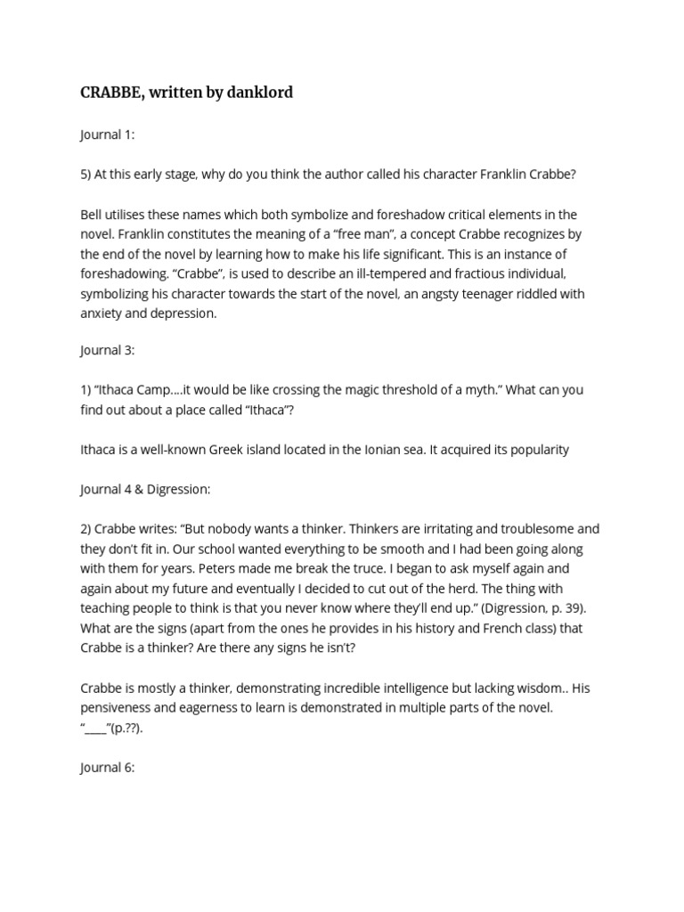 Symbolism and Character Development in "Crabbe | PDF | Athena