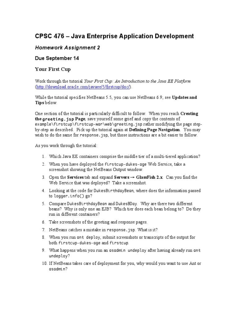 CPSC 476 - Java Enterprise Application Development: Homework Assignment ...