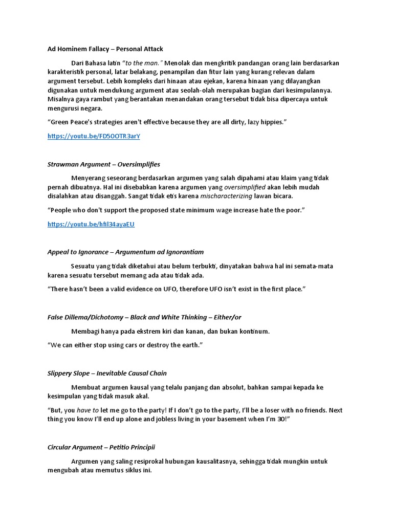 Ad Hominem Fallacy - Personal Attack: Strawman Argument - Oversimplifies | PDF