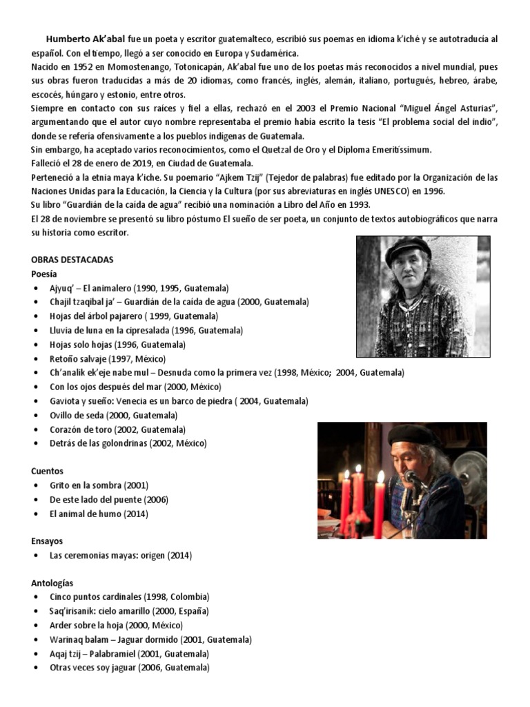 Humberto Ak'abal: Un poeta maya guatemalteco de renombre mundial | PDF ...