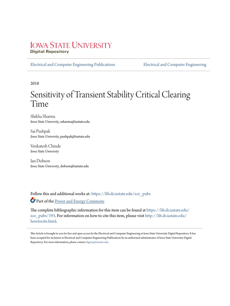 Sensitivity of Transient Stability Critical Clearing Time | PDF ... Sensitivity of Transient Stability Critical Clearing Time | PDF ...
