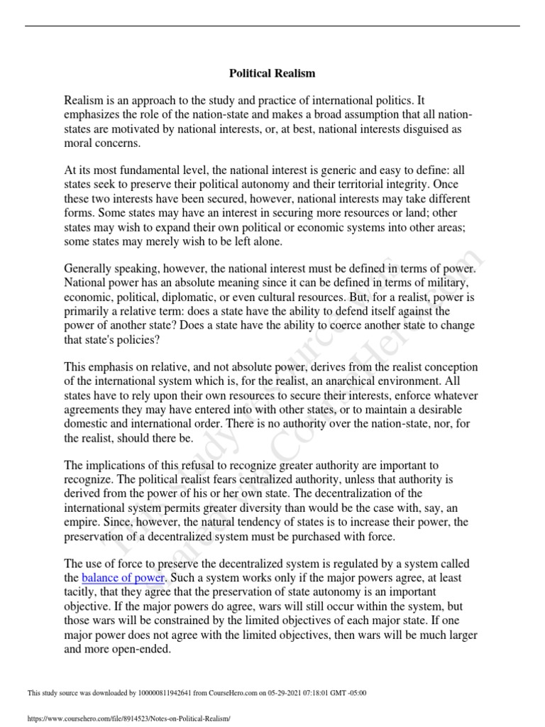 Understanding Political Realism in International Relations | PDF ...