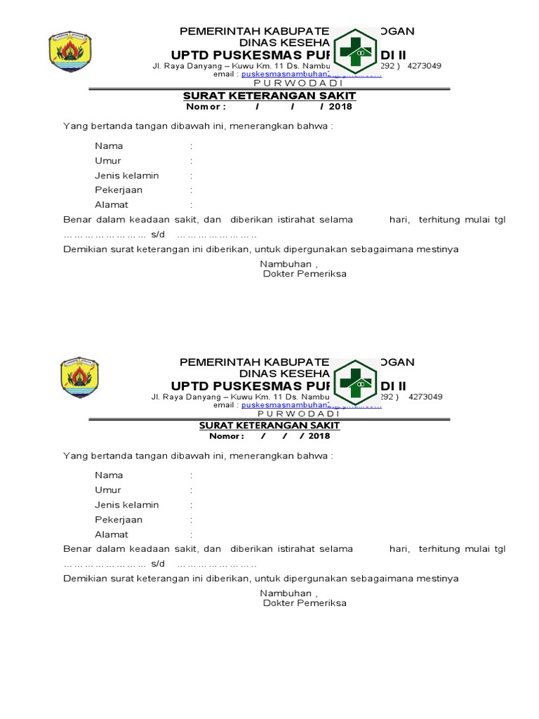 Surat Keterangan Sakit Puskesmas | PDF