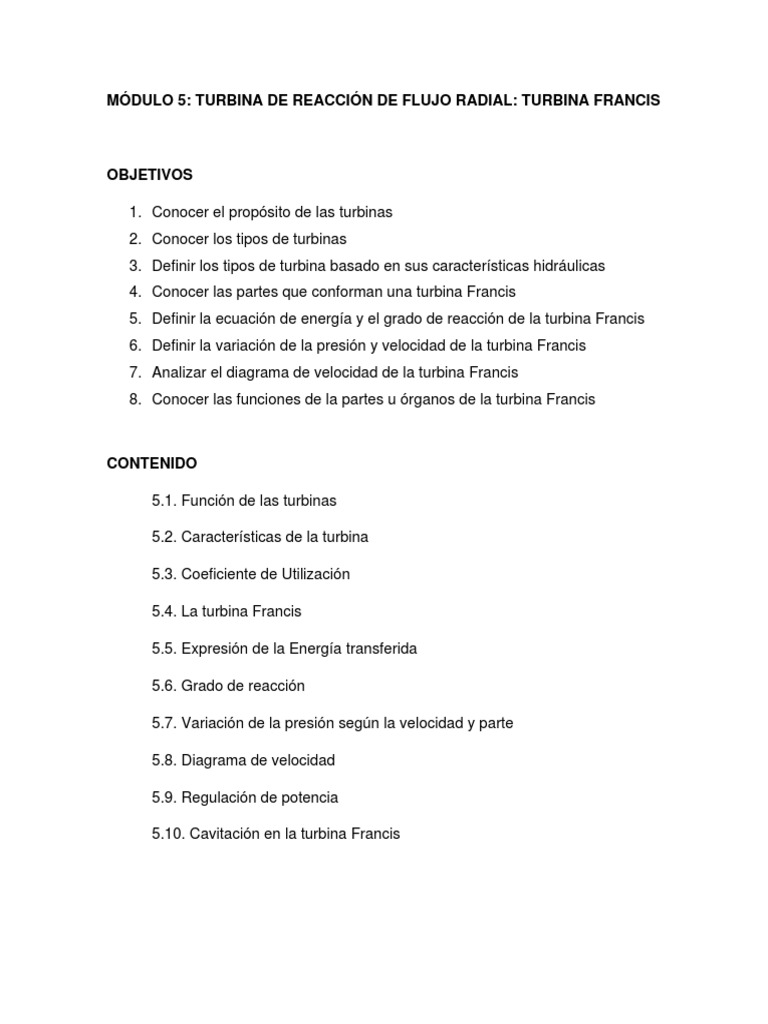 Módulo 5-Turbinas de Flujo Radial (Francis) | PDF | Turbina ...