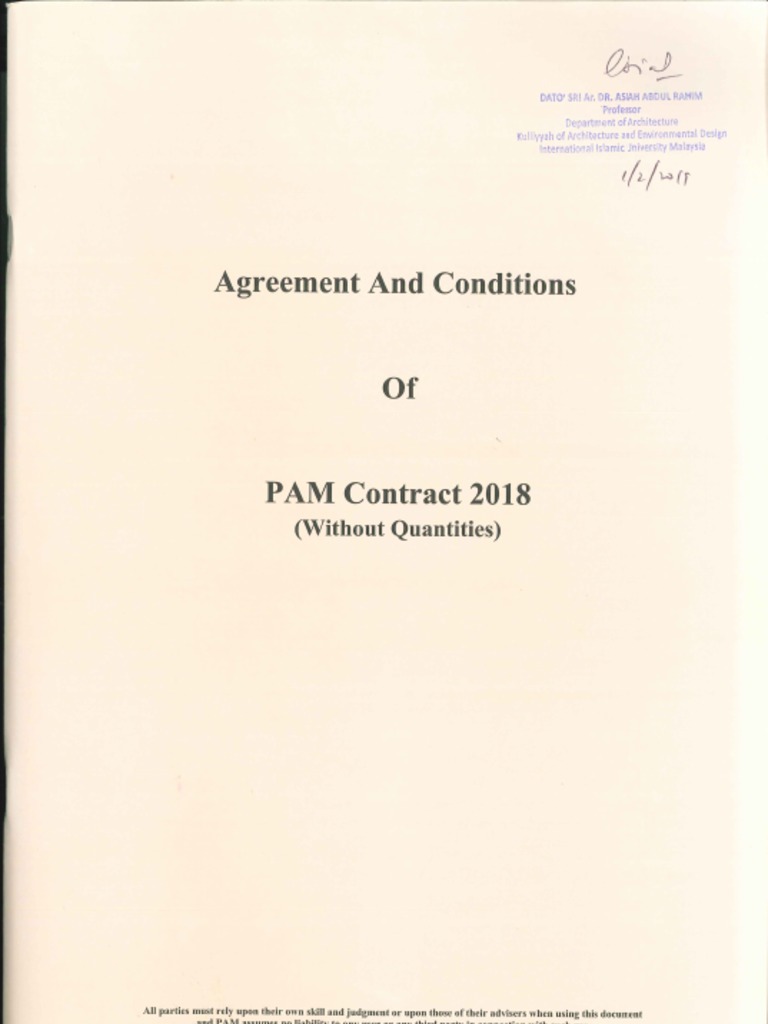PAM Contract 2018 (Without Quantities) | PDF