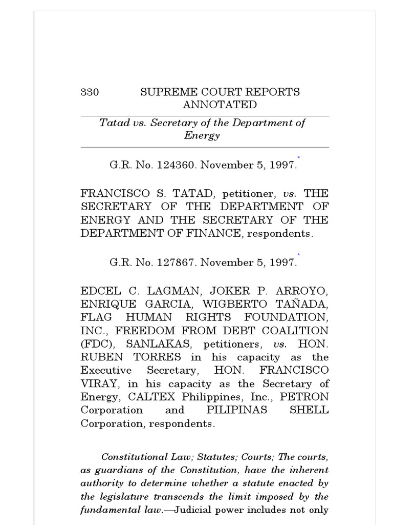 Tatad vs. Secretary of The Department of ENERGY | PDF | Standing (Law ...