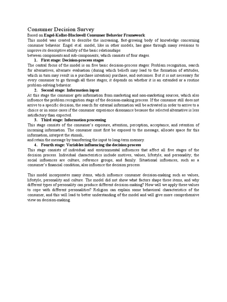 Consumer Decision Survey Questionnaire | PDF | Consumer Behaviour ...