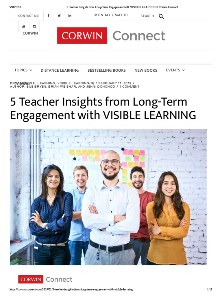 5 Teacher Insights From Long-Term Engagement With VISIBLE LEARNING - Corwin Connect | PDF ...