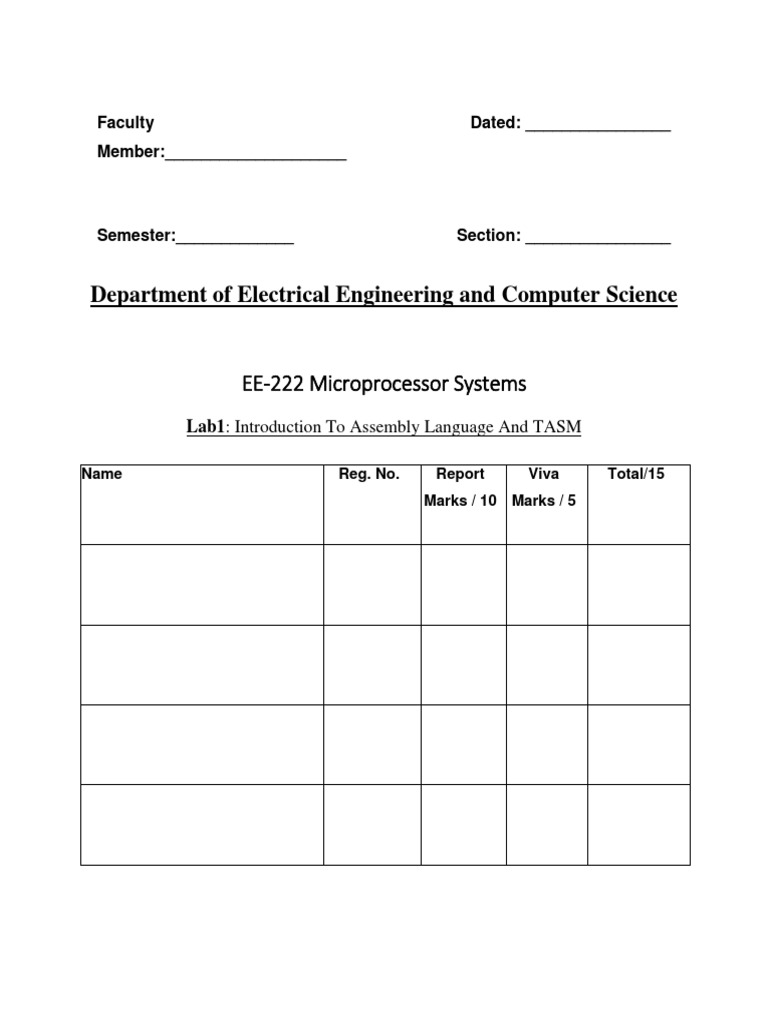Department of Electrical Engineering and Computer Science: EE-222 Microprocessor Systems | PDF ...
