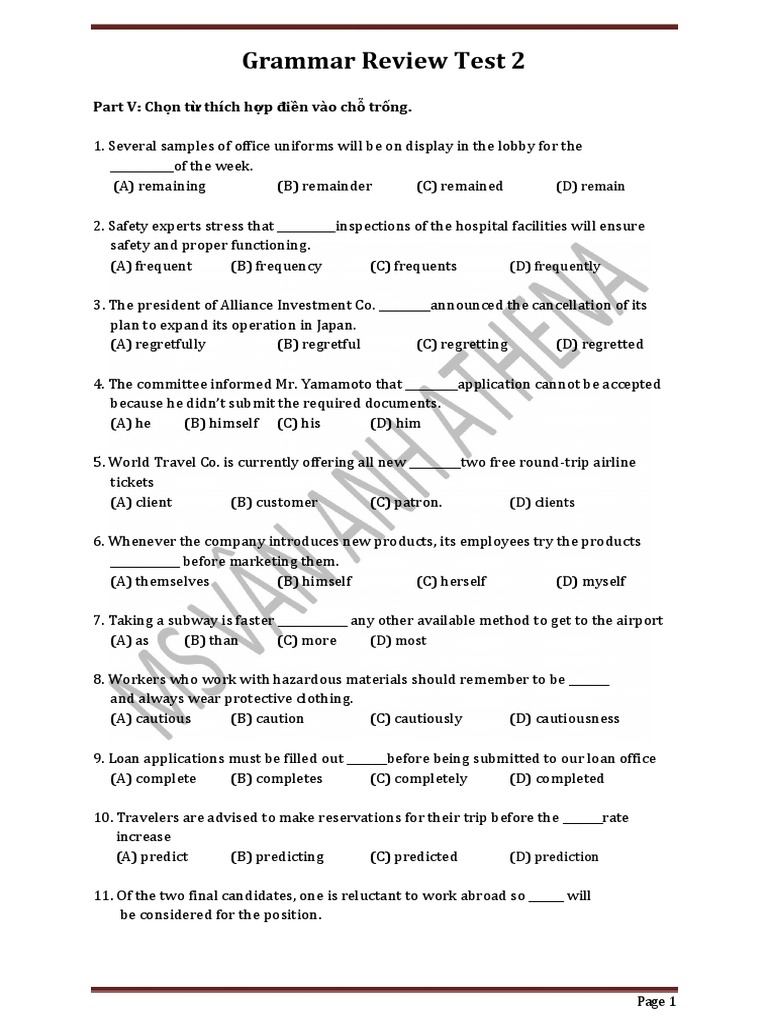Grammar Review Test for Office English | PDF | Economies | Business