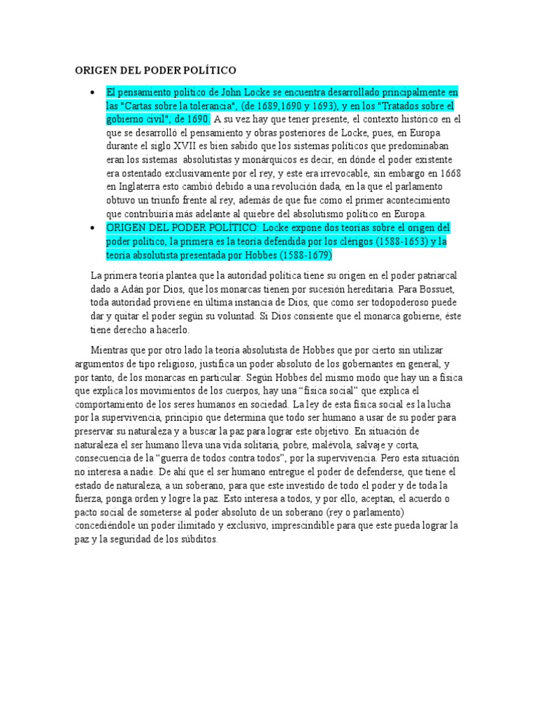 Origen Del Poder Político | PDF | Monarquía absoluta | John Locke