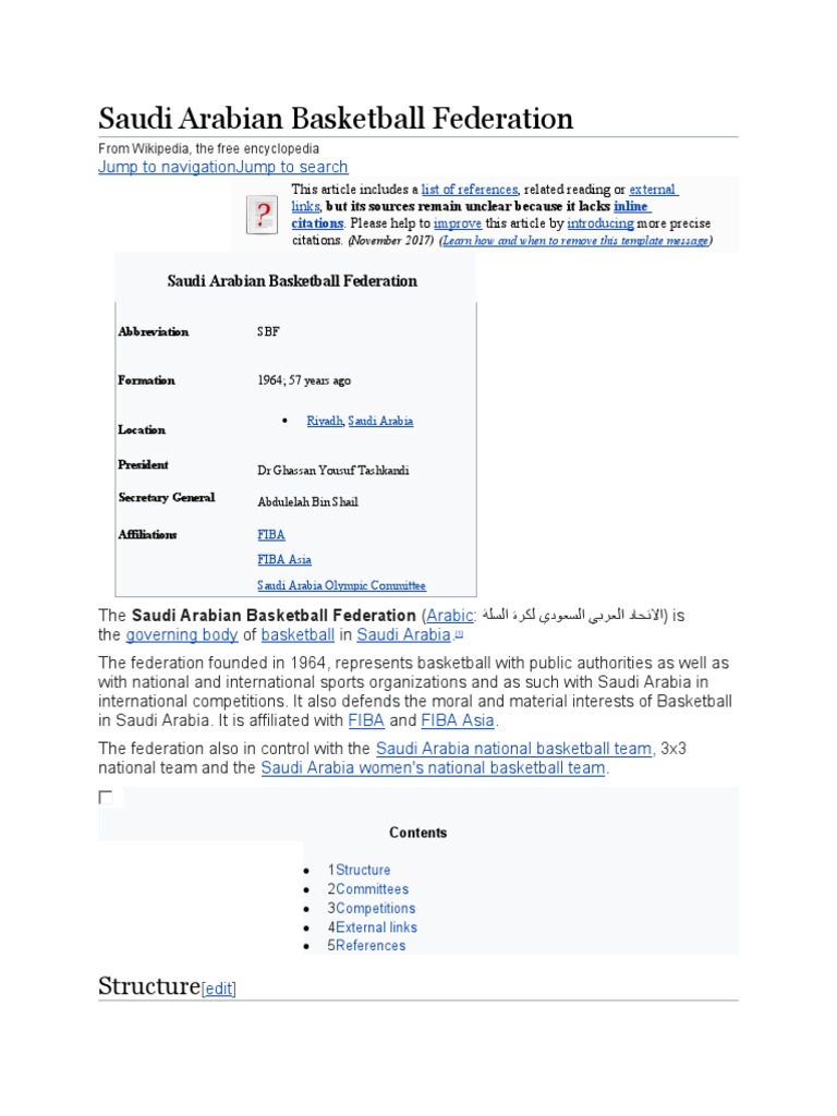 Saudi Arabian Basketball Federation: Structure | PDF | Saudi Arabia ...