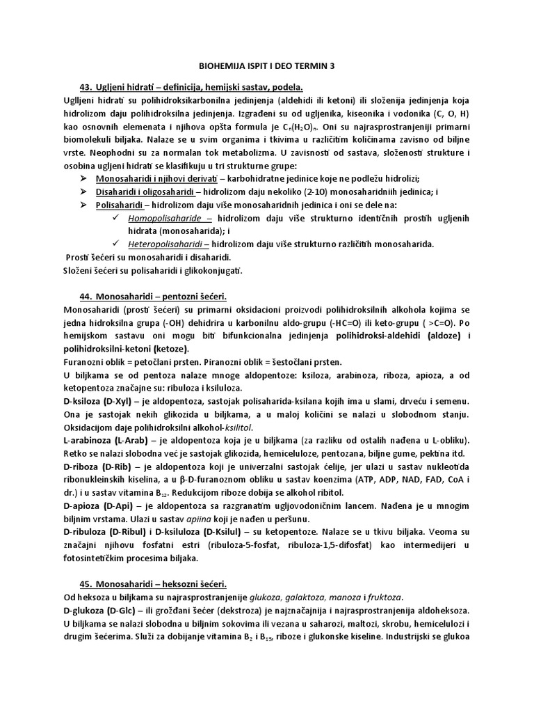 Biohemija Ispit I Deo Termin 3 | PDF