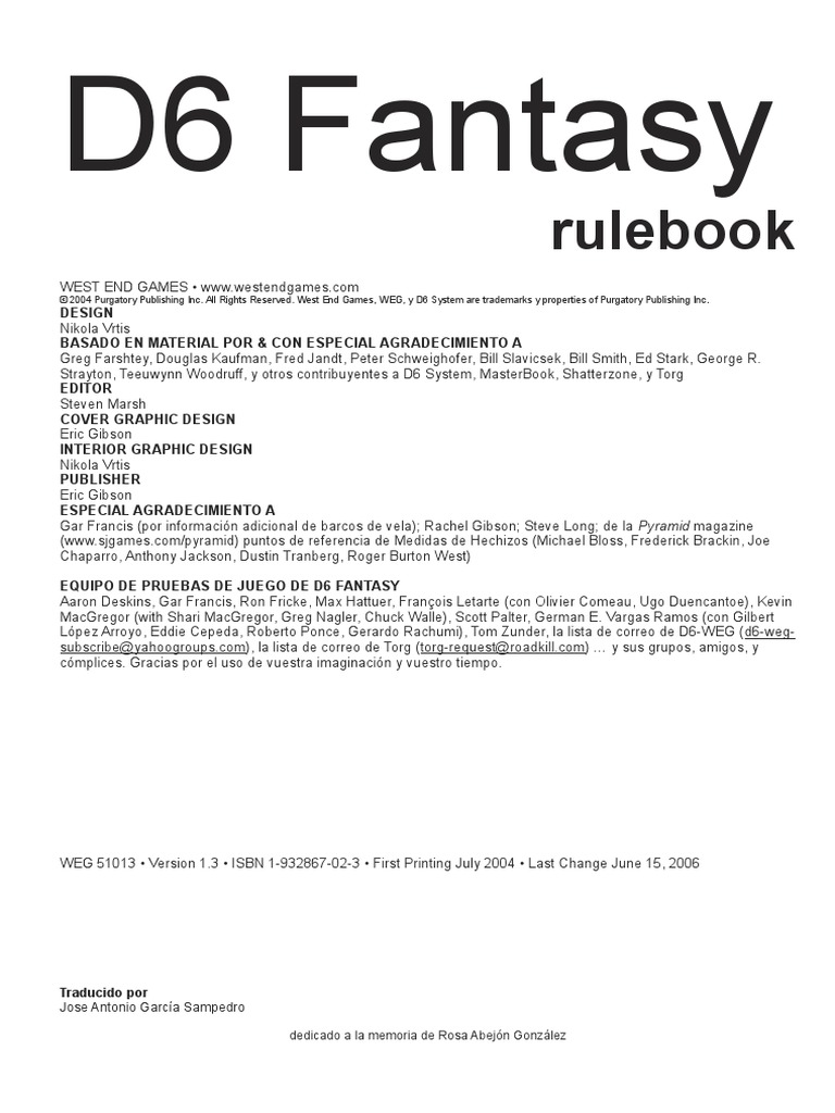 D6 Fantasy - Español | PDF | Juegos de rol | Juego de azar