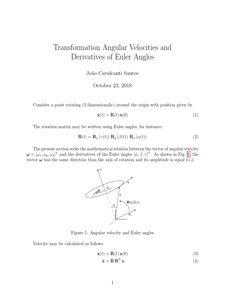 Transformation Angular Velocities and Derivatives of Euler Angles | PDF ...