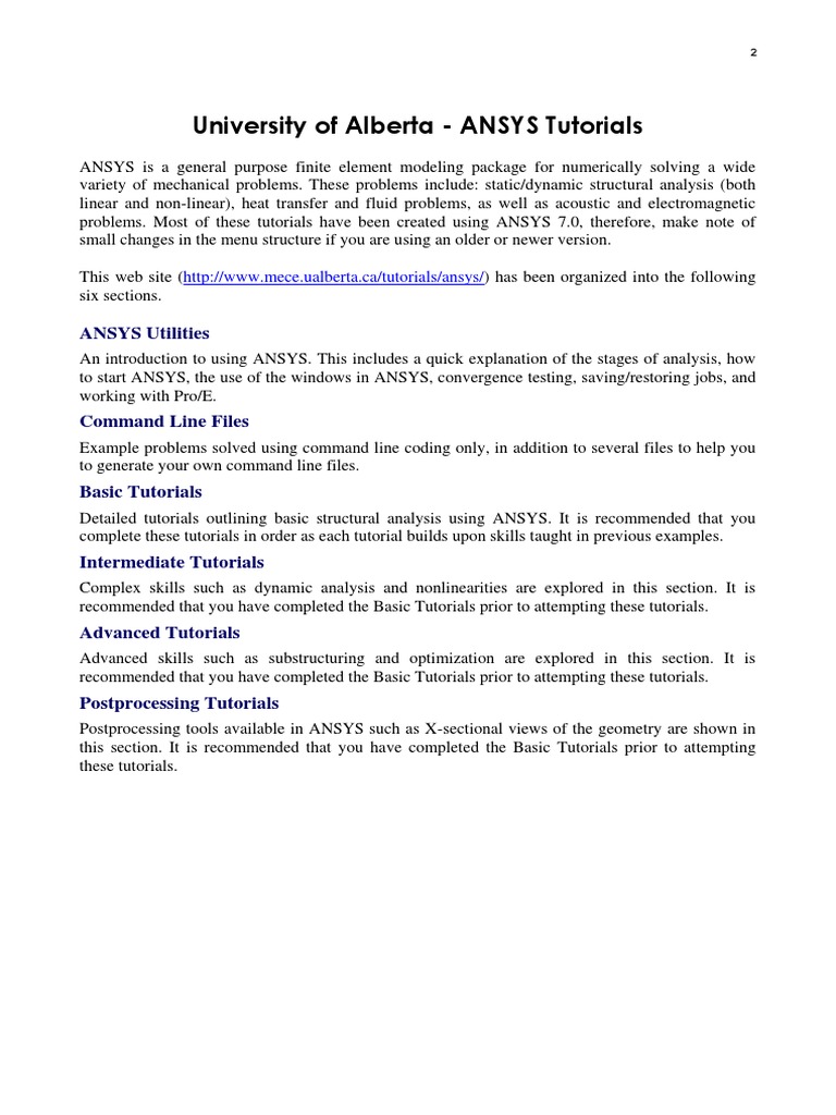 Programa Ansys - University of Alberta | PDF | Finite Element Method | Structural Analysis