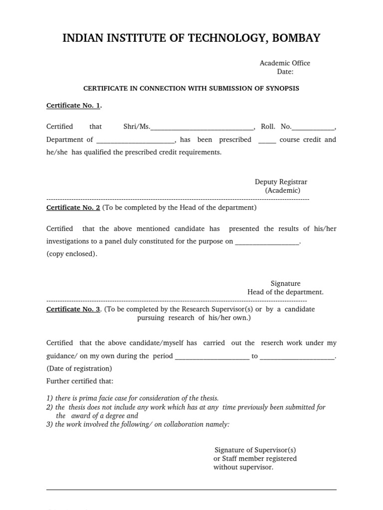 Indian Institute of Technology, Bombay: Certificate in Connection With ...