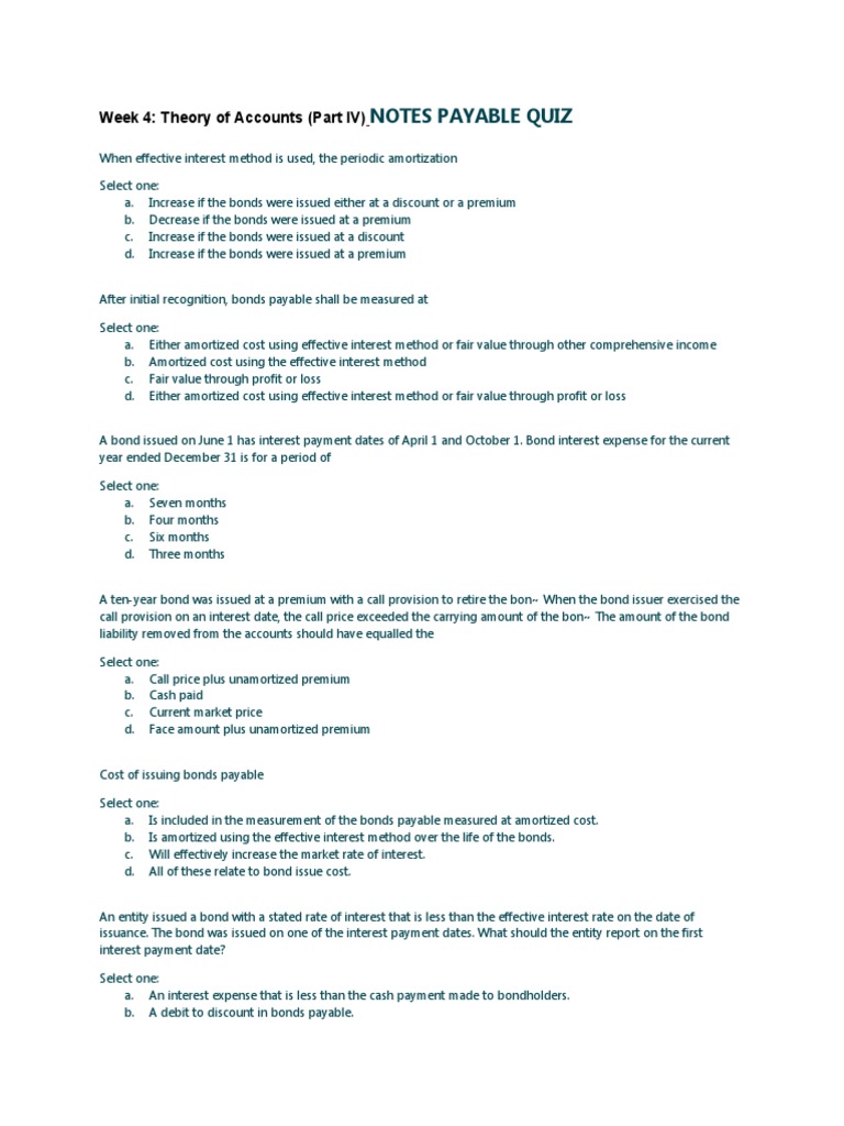 Actg 431 Quiz Week 4 Theory of Accounts (Part IV) Notes Payable Quiz ...