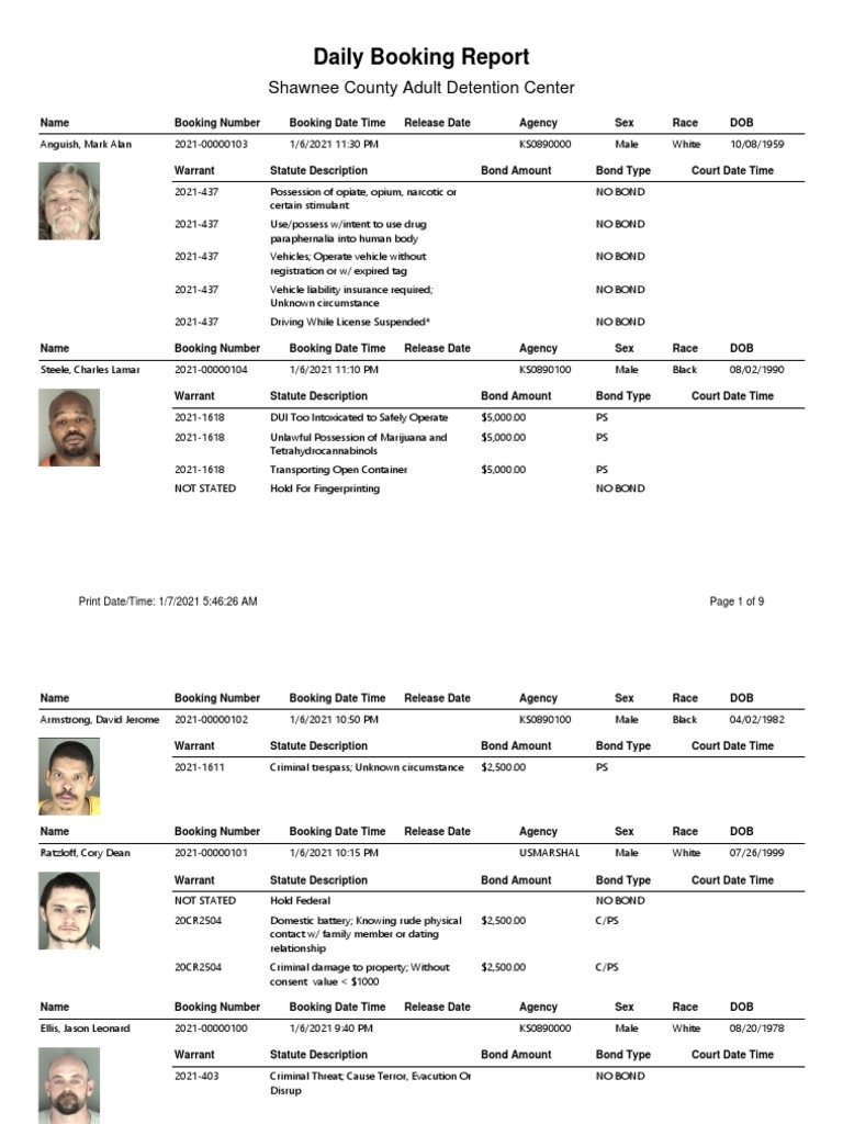 Daily Booking Report: Shawnee County Adult Detention Center | PDF ...