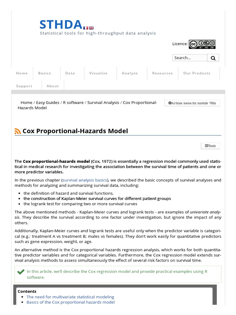 Cox Proportional-Hazards Model - Easy Guides - Wiki - STHDA | PDF ...