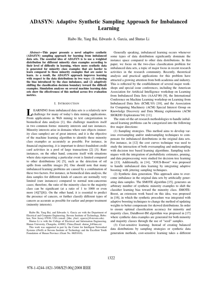 ADASYN: Adaptive Synthetic Sampling Approach For Imbalanced Learning ...