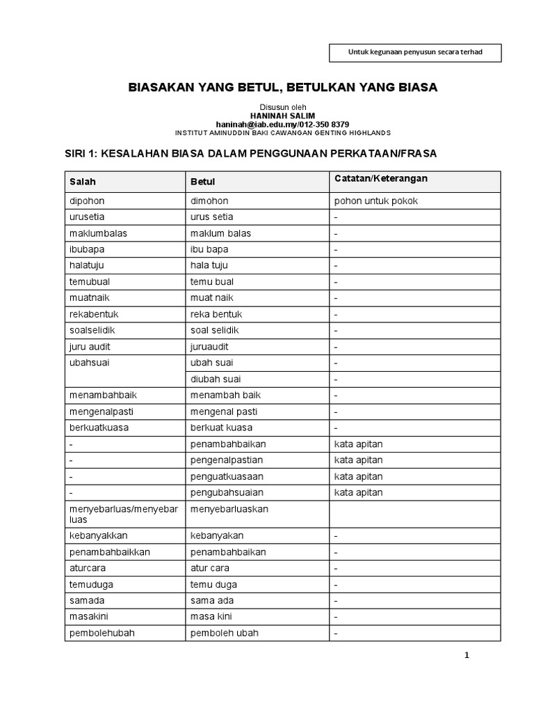 Bybbyb. Siri 1. Kesalahan Penggunaan Perkataan Atau Frasa | PDF