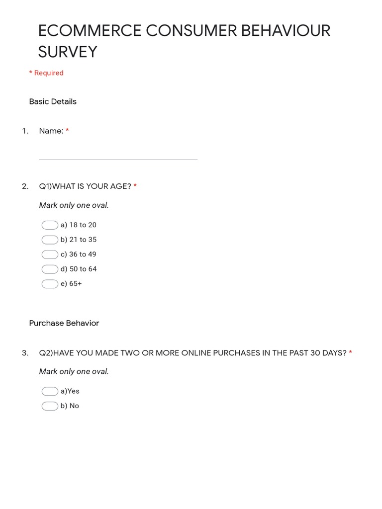 Ecommerce Consumer Behaviour Survey - Google Forms | Download Free PDF ...