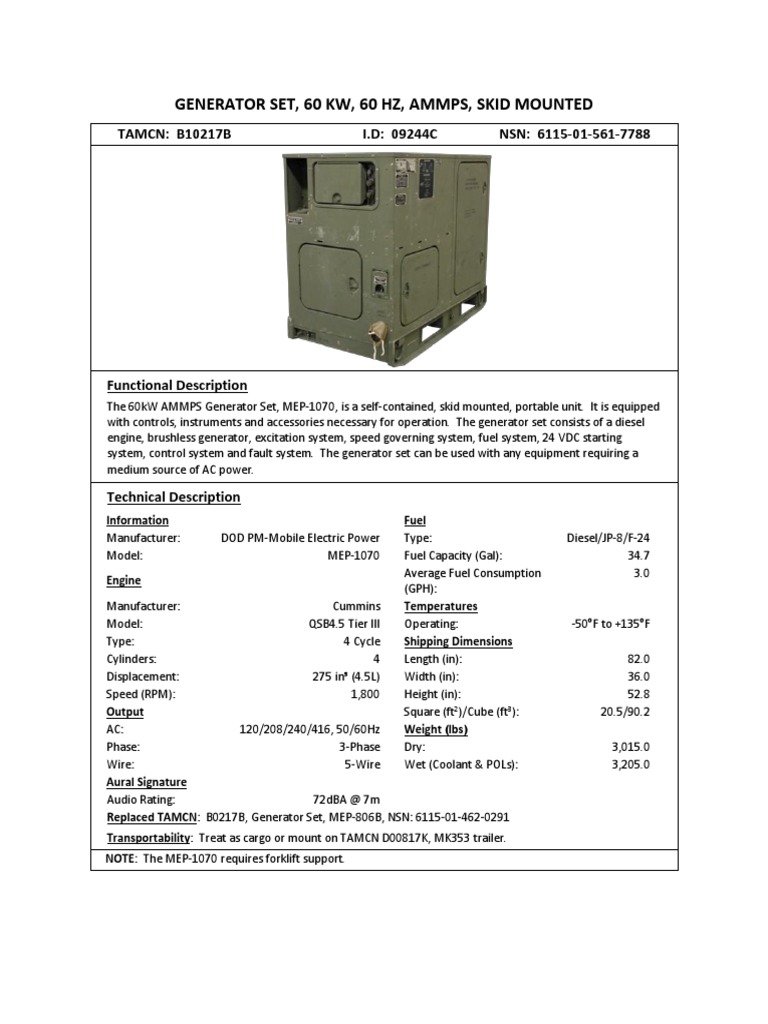 60kW AMMPS Generator Set | PDF