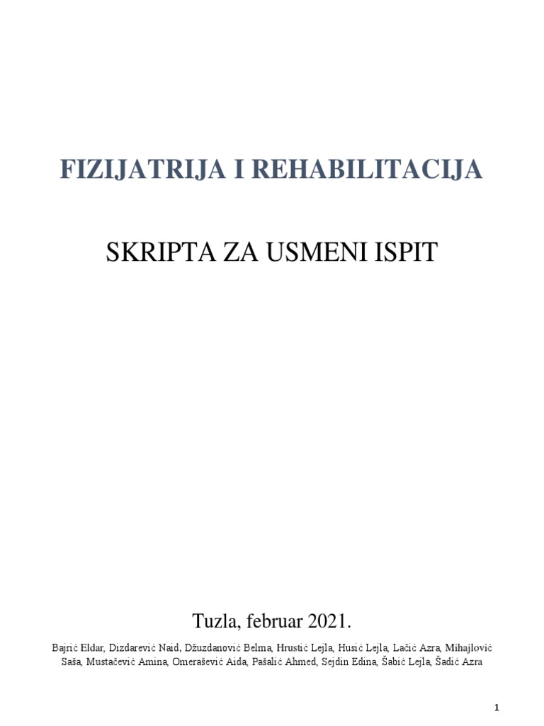 Skripta - Fizijatrija I Rehabilitacija 2021 | PDF