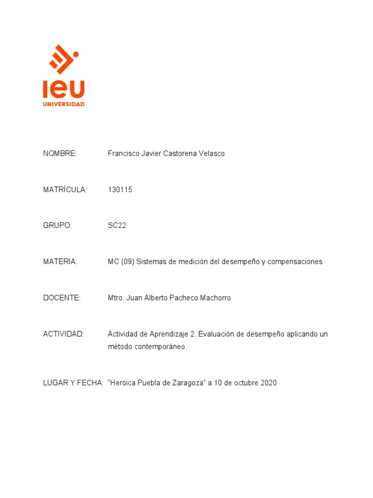 Castorena Francisco Act2 | PDF | Planificación | Evaluación