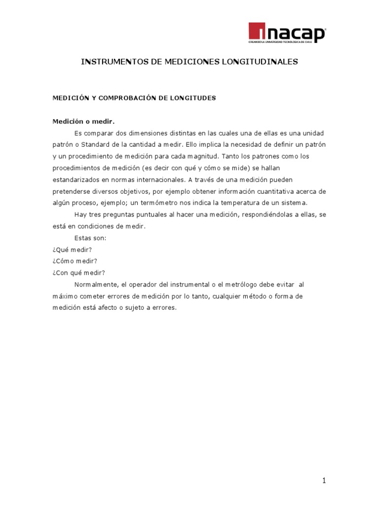 Guia N°1 Taller - Instrumentos de Mediciones Longitudinales | PDF | Medición | Metrología