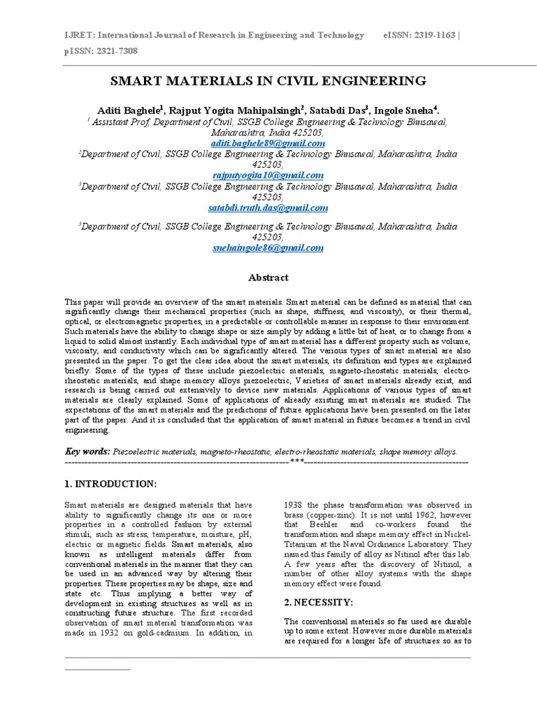 Smart Materials in Civil Engineering | PDF | Shape Memory Alloy ...