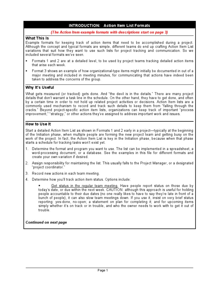 Action Item List | PDF | Working Group | Spreadsheet