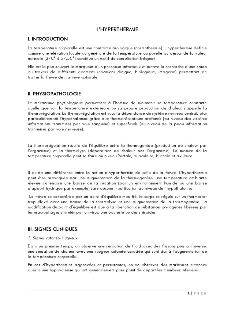 Hyperthermie PDF | PDF | Fièvre | RTT