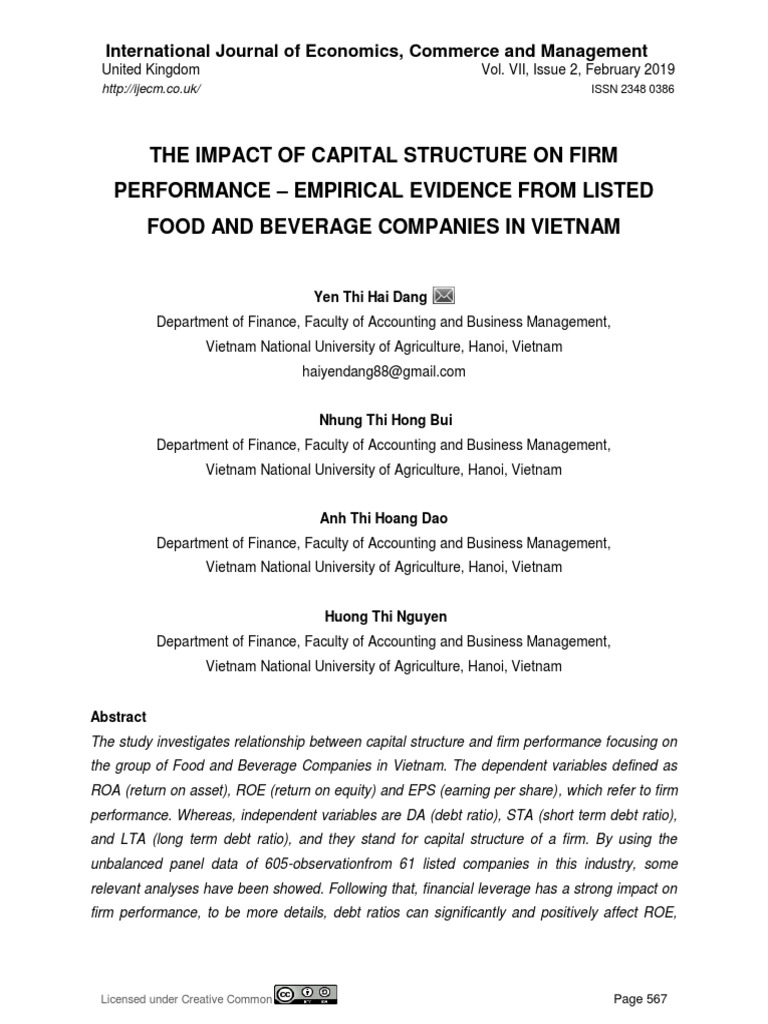 The Impact of Capital Structure On Firm Performance - Empirical Evidence From Listed Food and ...