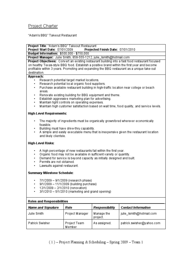 Adams BBQ Restaurant Project Charter | Download Free PDF | Restaurants ...