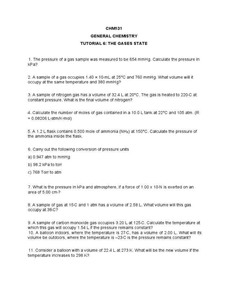 Tutorial Chapter 6 | PDF | Gases | Nitrogen Dioxide Tutorial Chapter 6 | PDF | Gases | Nitrogen Dioxide