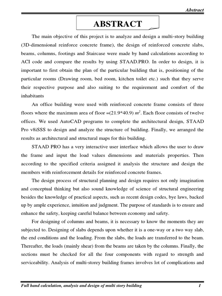 Full Hand Calculation, Analysis and Design of Multi Story Building I ...